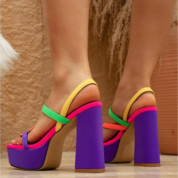 Rebellious Rose | Shoes | Ladies Chunky High Heel Platform Sandals With ...